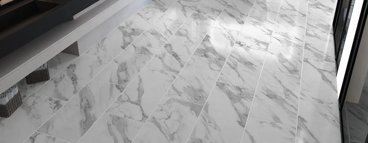Pre Grouted White Marble SPC Click Tile | Floor Depot